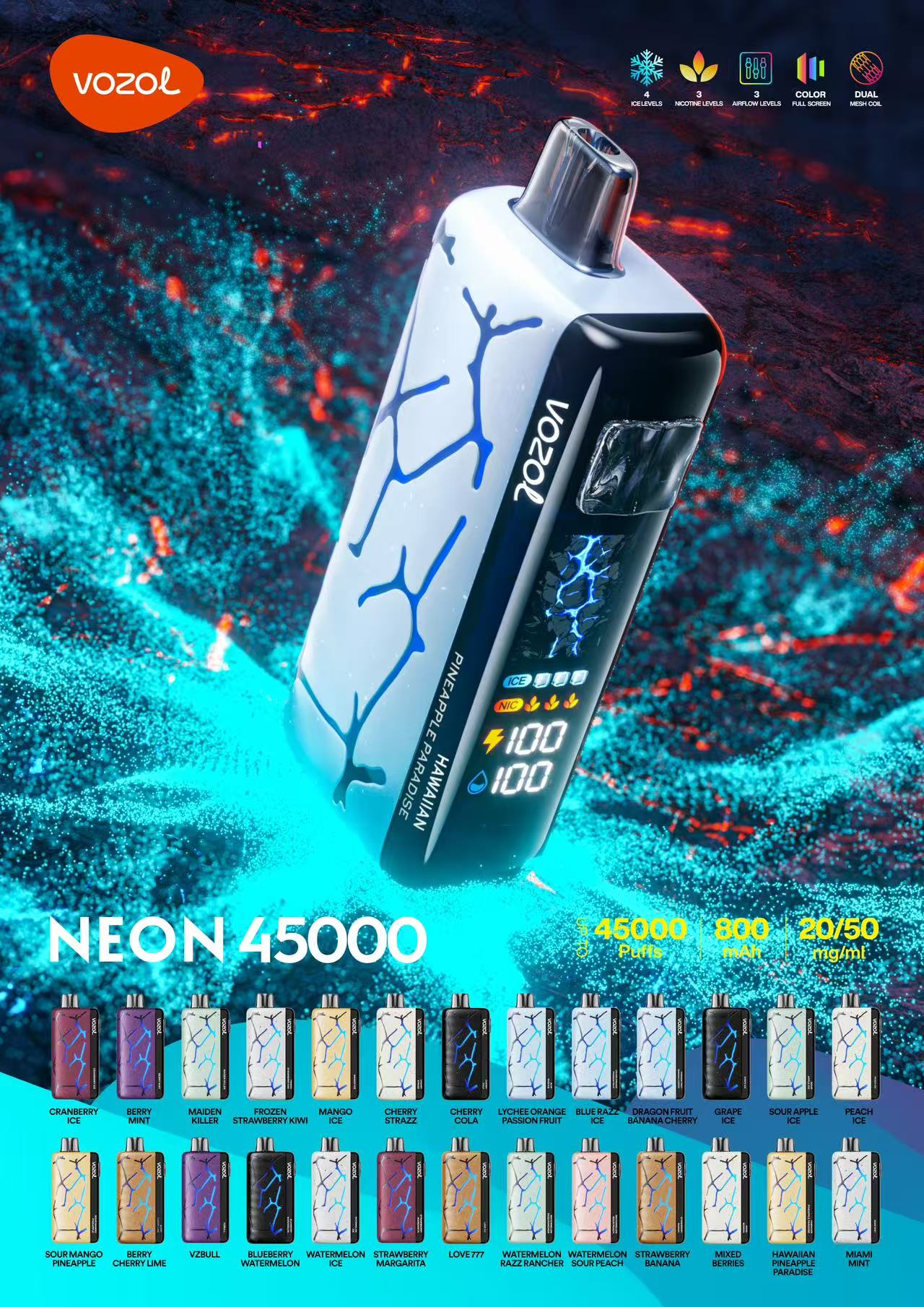 Vozol Neon 45000 Puffs Prefilled Disposable Pod Kit 24ml (45K Puffs ...